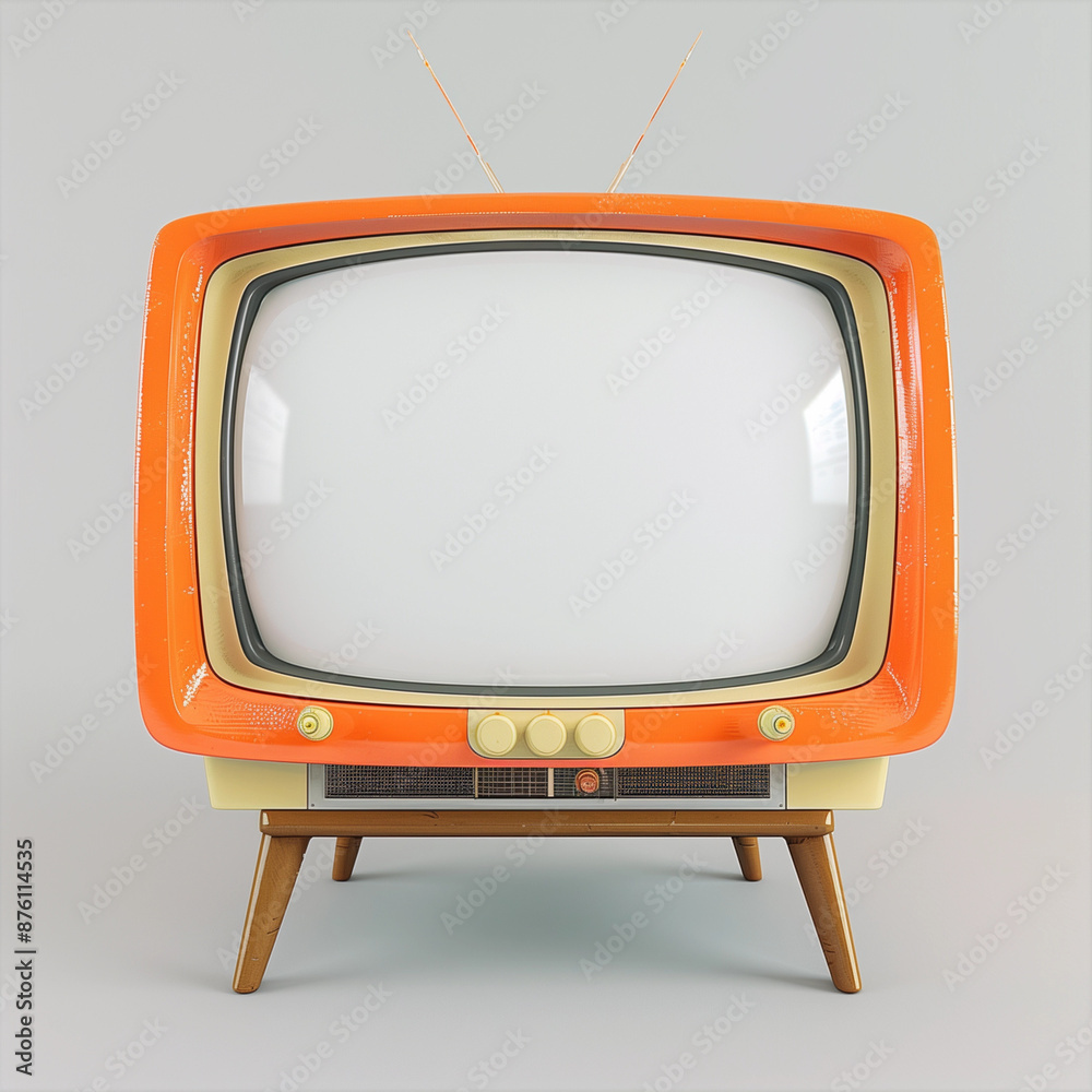 Retro orange television mockup blank empty screen midcentury modern ...