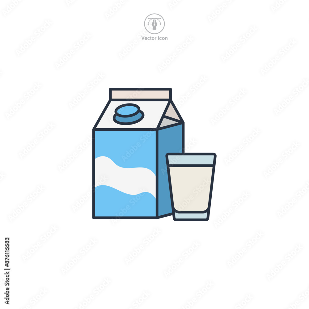milk carton with a glass of milk Icon symbol vector illustration ...