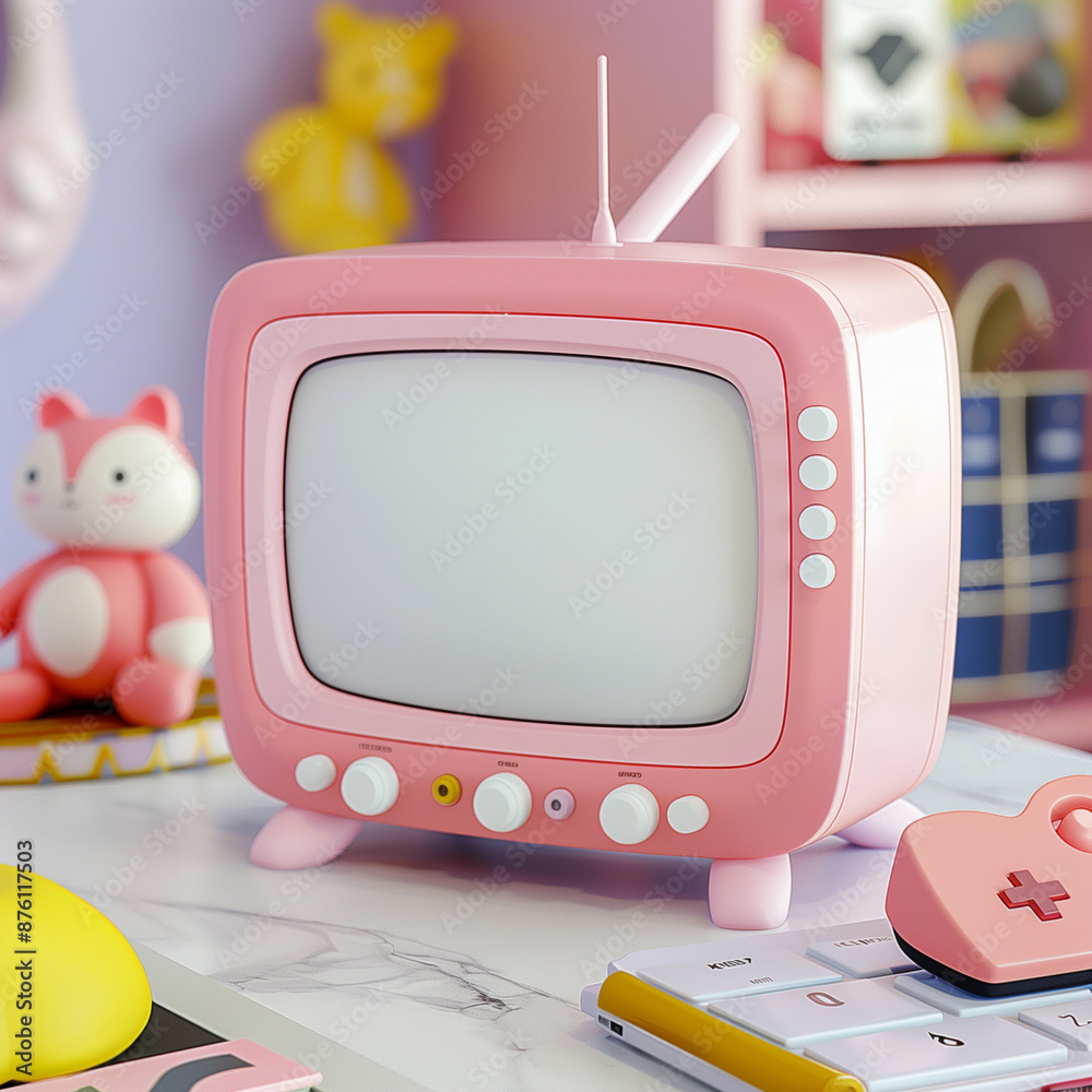 Cute plastic mini television pink kawaii tv set monitor blank template ...