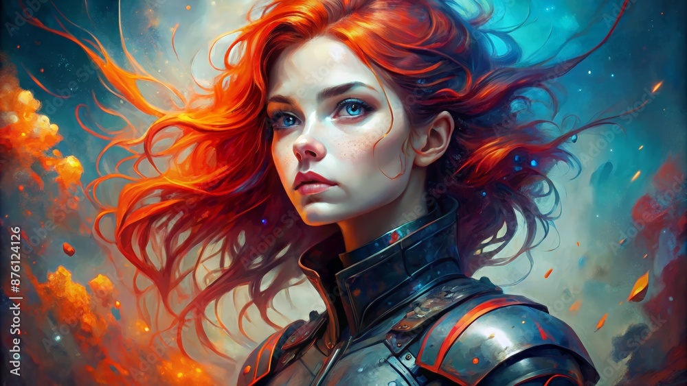 Foto de Fantasy Woman with Red Hair and Blue Eyes, Digital Art ...