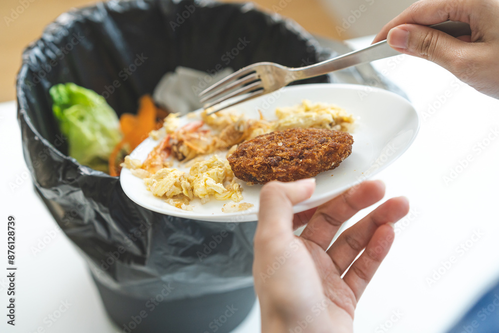 Compost from leftover food, refuse asian young housekeeper woman, girl ...