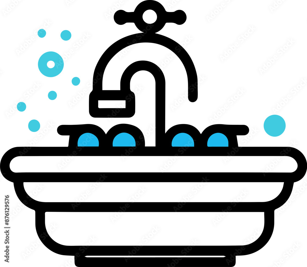 Vector illustration of a kitchen sink with washing dishes and soap ...