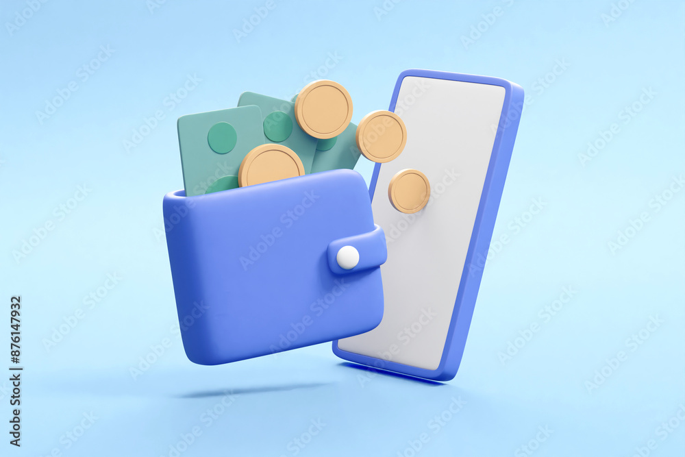 A detailed 3D render showcasing the ease of online banking with ...