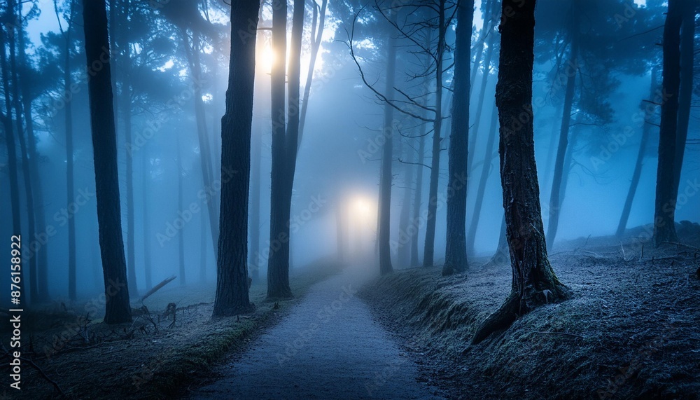 eerie misty forest at night enchanting haunted woodland with desolate ...