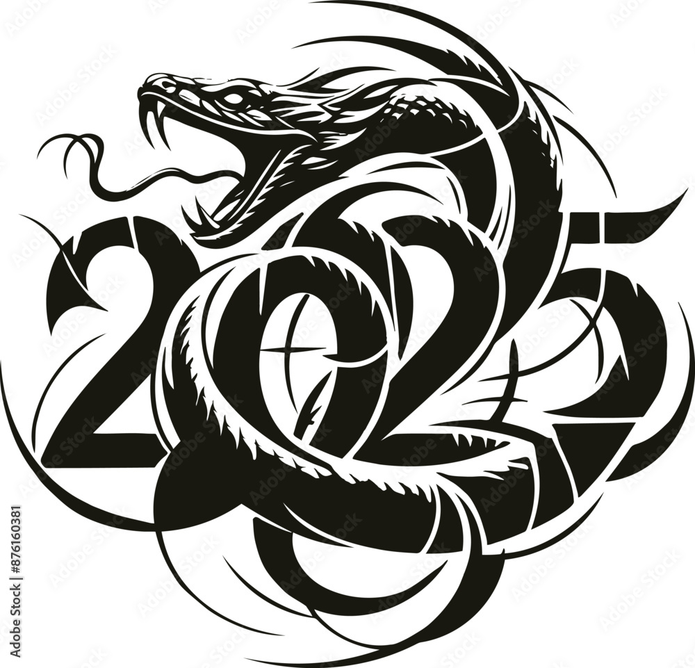 Silhouette of a snake with an open mouth and fangs intertwined with the ...
