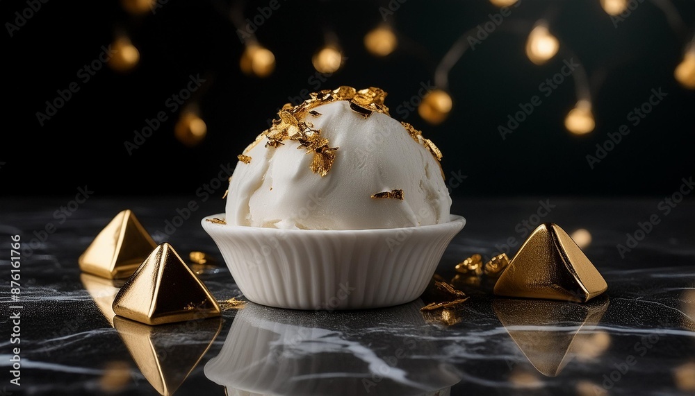 elegant aesthetic white marble ice cream with golden chocolate chunks ...