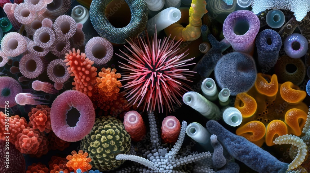 Generate a high-resolution microscopic image of various bacteria types ...