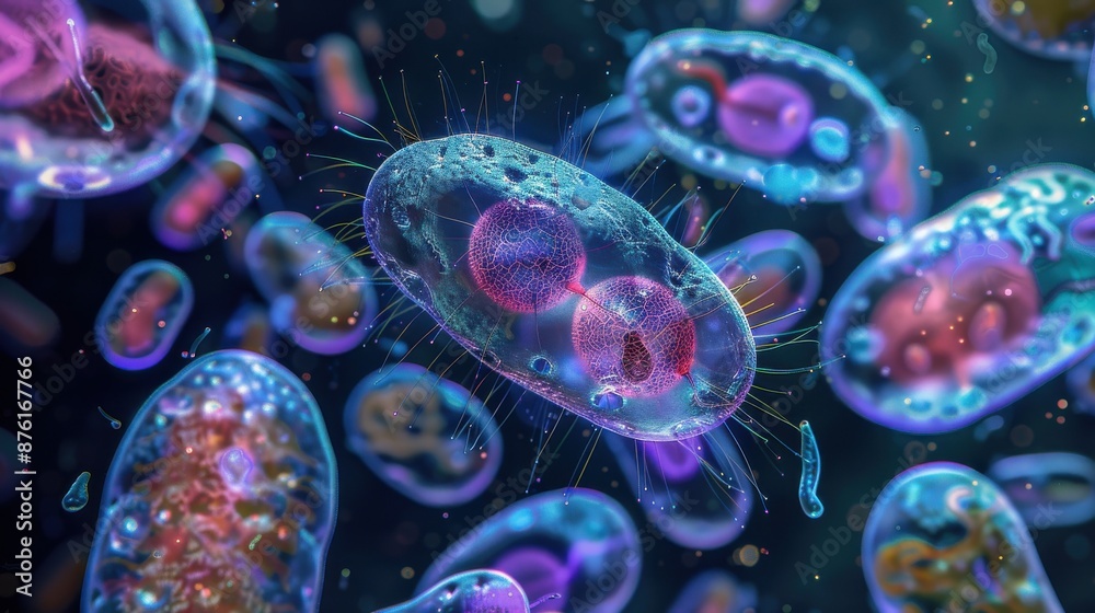 Generate a high-resolution microscopic image of protozoa in various ...