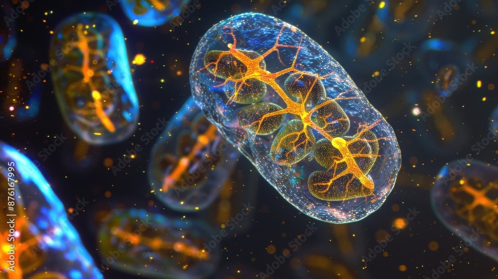 Create a detailed microscopic photograph of mitochondria, highlighting ...