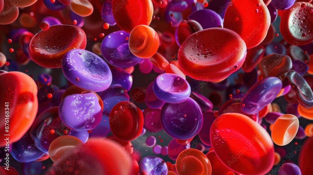 Produce an image of blood tissue, showing the diverse types of cells ...