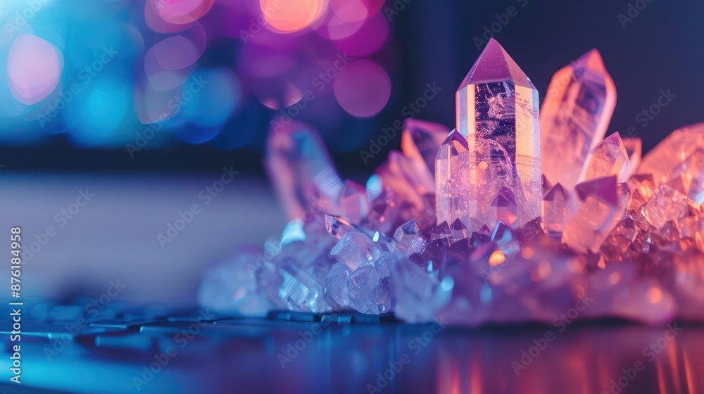 A hightech desktop computer is integrated with enchanted crystals that ...