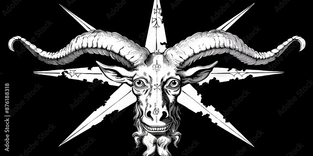 demon with the head of a goat. Baphomet, symbol of Satanism and sect ...