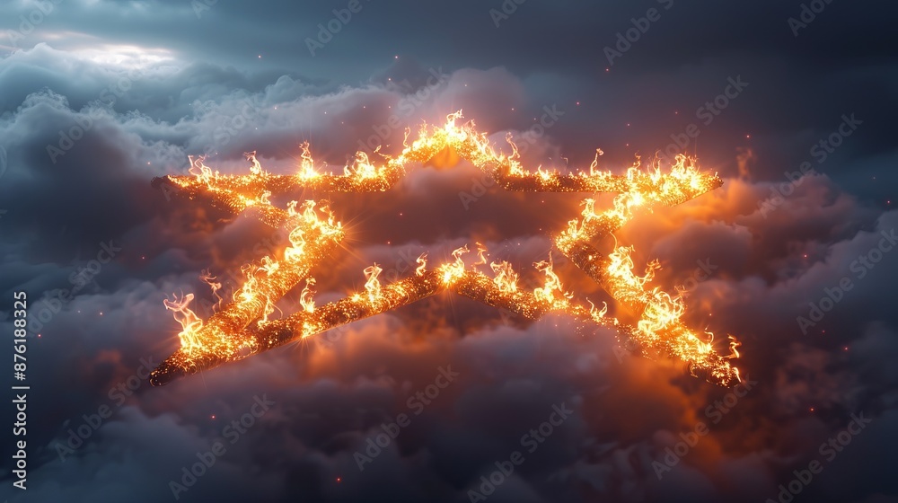 pentagram pentacle made of wood and fire, five-legged symbol of ...