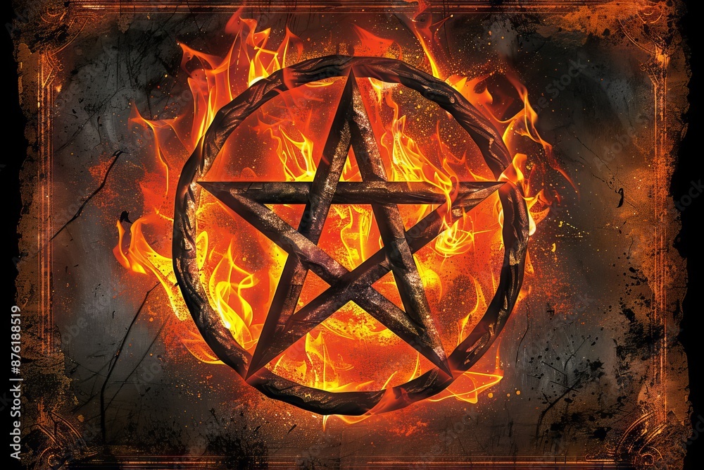pentagram pentacle made of wood and fire, five-legged symbol of ...