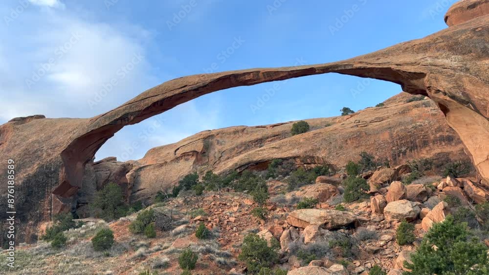 Static shot of the Landscape Arch, one of the longest natural stone ...