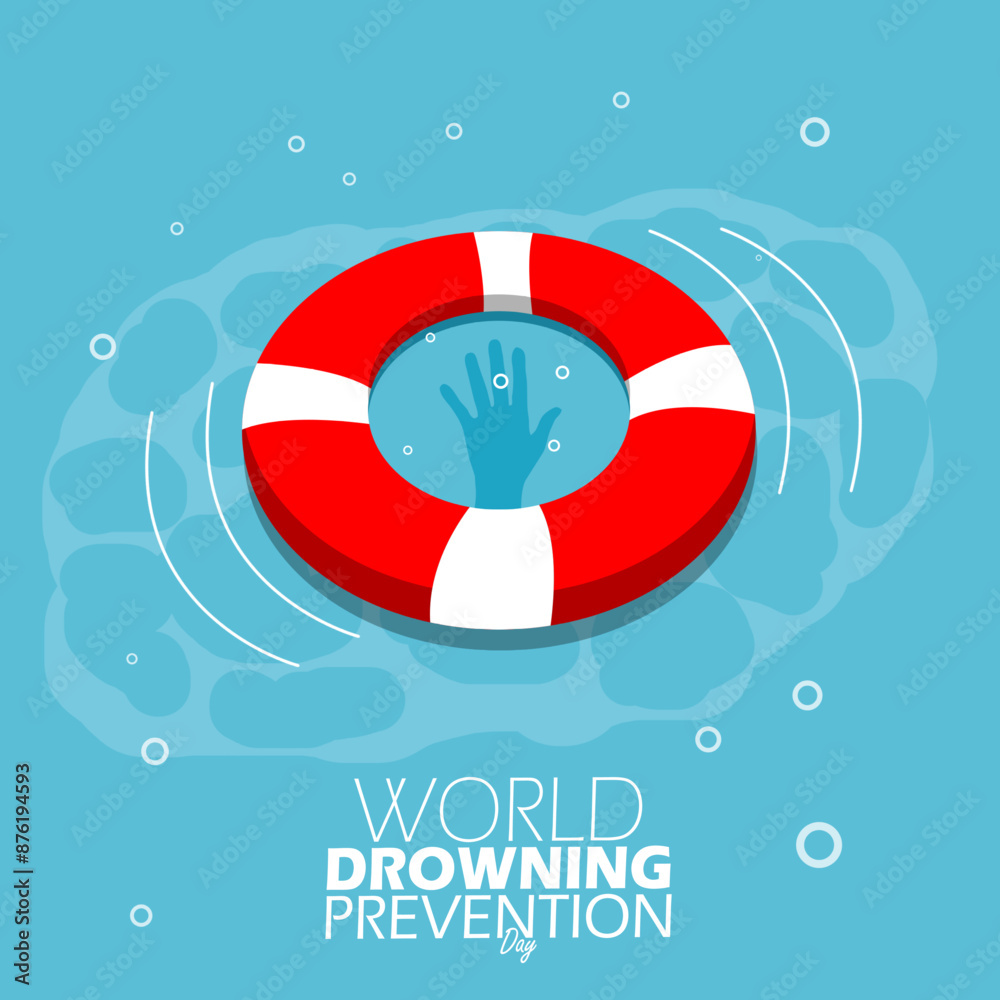 World Drowning Prevention Day event awareness banner. A red buoy with ...