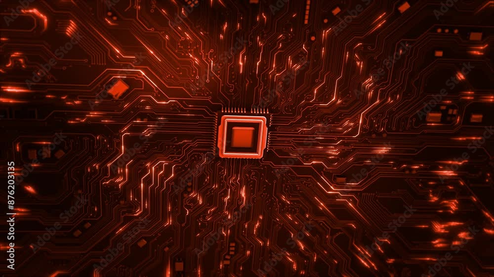 Futuristic High-Tech CPU Processor Data flow motherboard in pc circuits electronics Artificial ...
