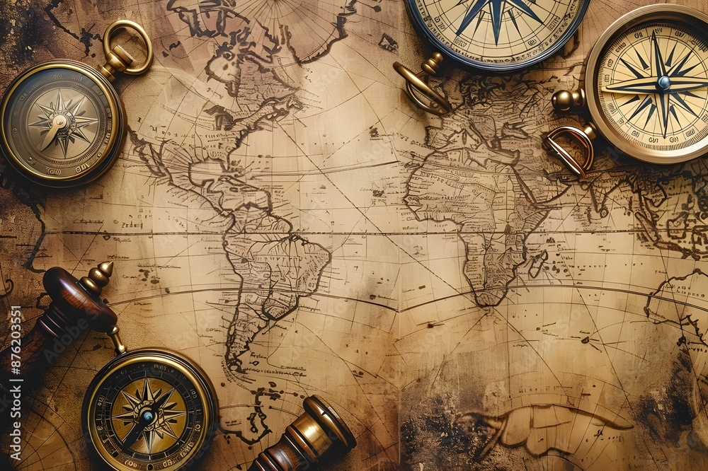 Vintage Map Theme: A background featuring an old-world map with sepia ...