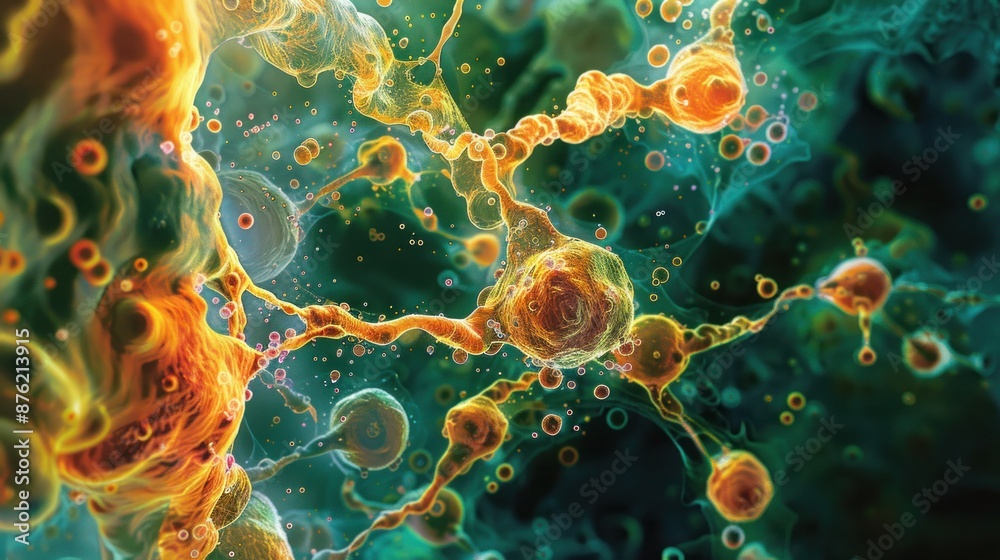 Abstract depiction of neurons with vibrant colors and intricate ...