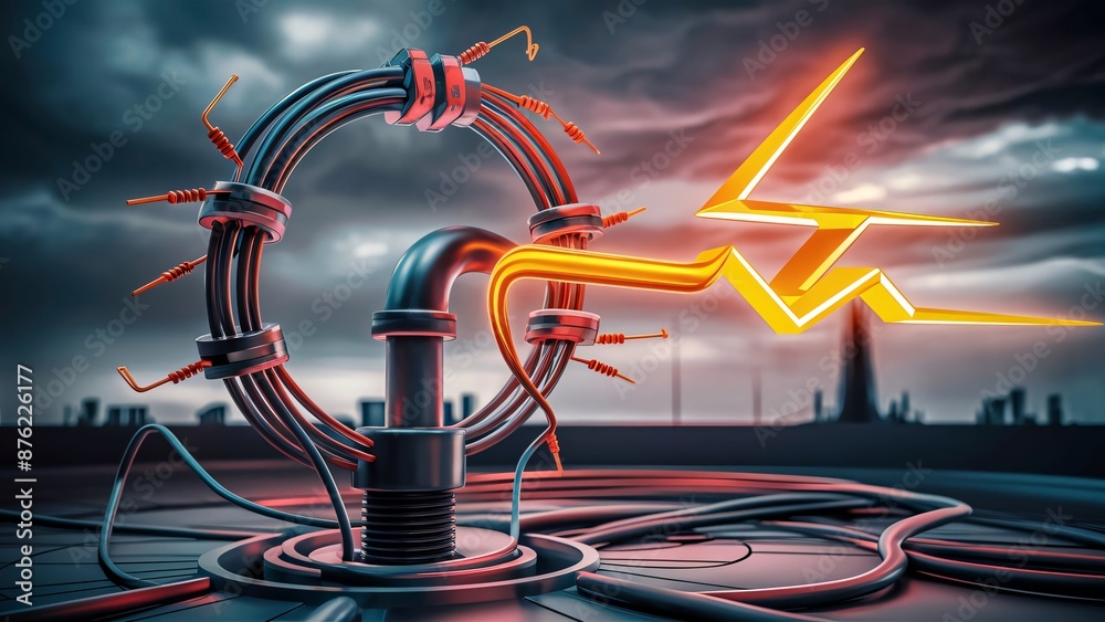 An electrical circuit connected to a grounding rod, with a lightning ...