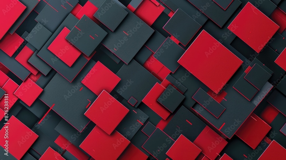 Abstract art of red 3D shapes with textured surfaces on a red ...