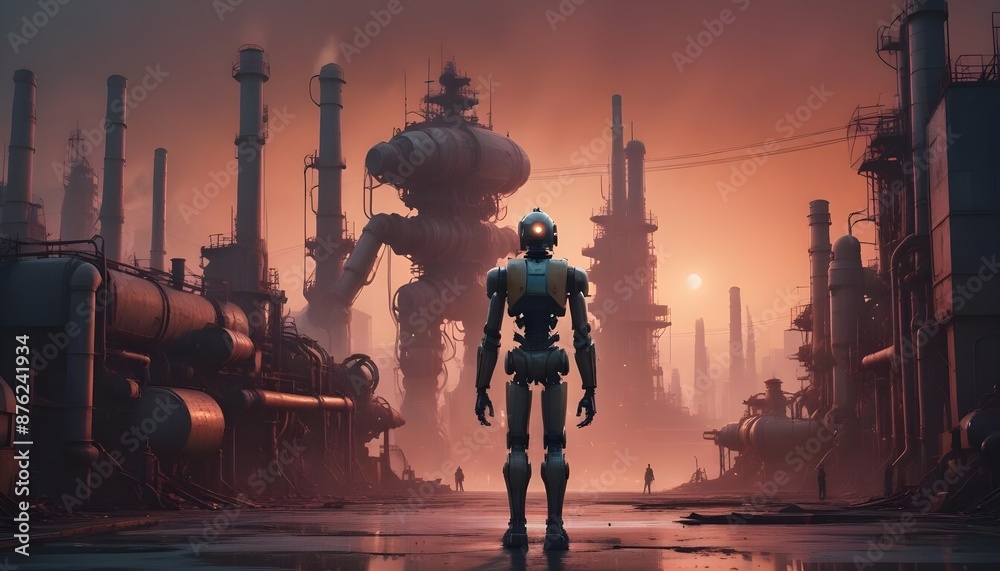 3d Rendering of Post-Apocalyptic Industrial Landscape with AI AGI ASI Robot - Dystopian Tech ...