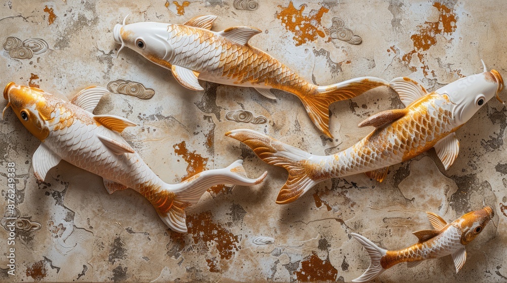 Elegant display of Volumetric decorative fish in Japanese style ...