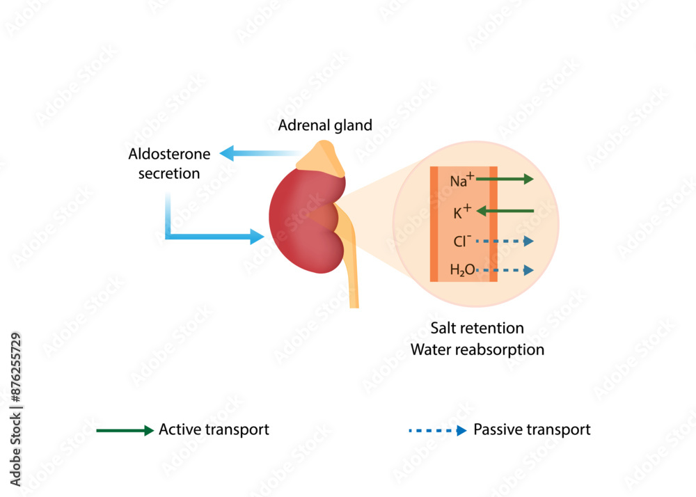 Adrenal gland. Aldosterone secretion. Water reabsorption and salt ...