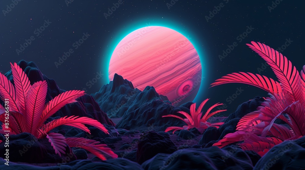 Portray futuristic realms with plates of alien landscapes, featuring ...