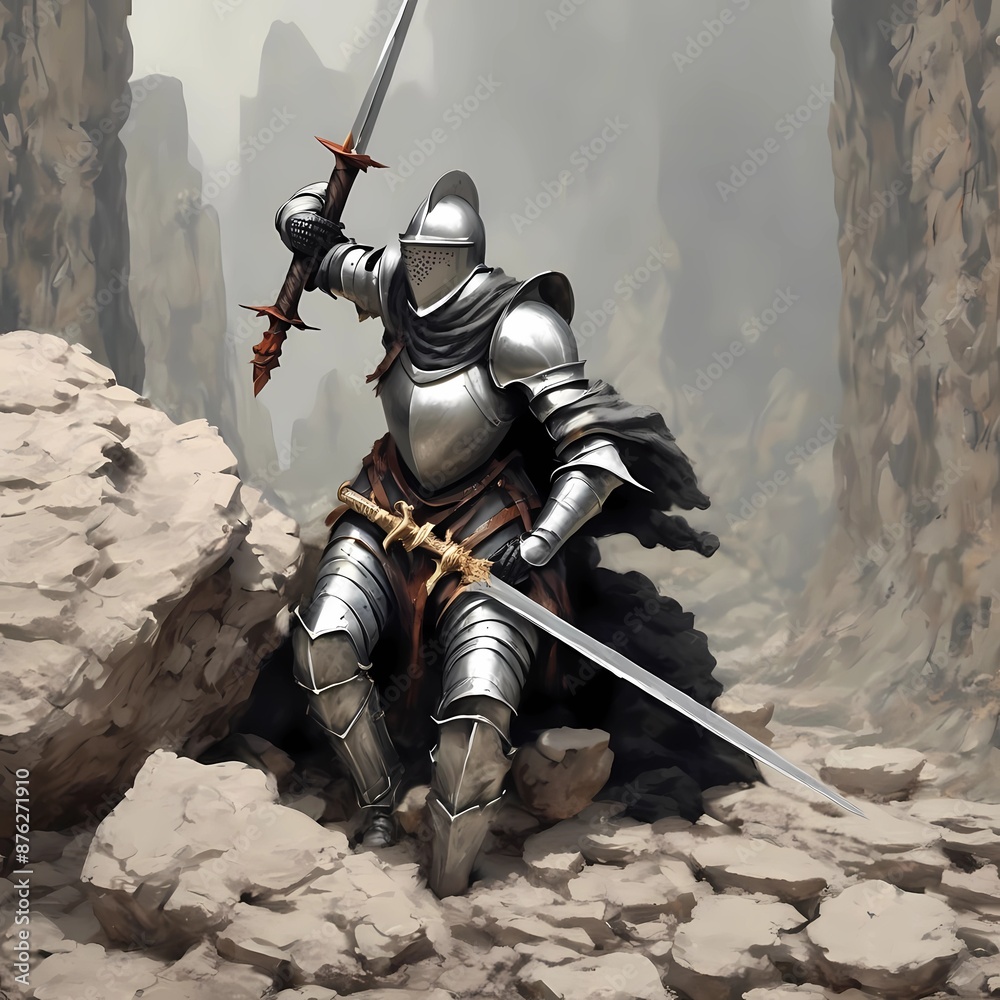 female knight, wearing armor, carrying a sword, wearing a shield, in ...