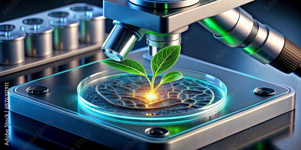 Microscope Observation of Plant Growth in Petri Dish, 3D Render ...