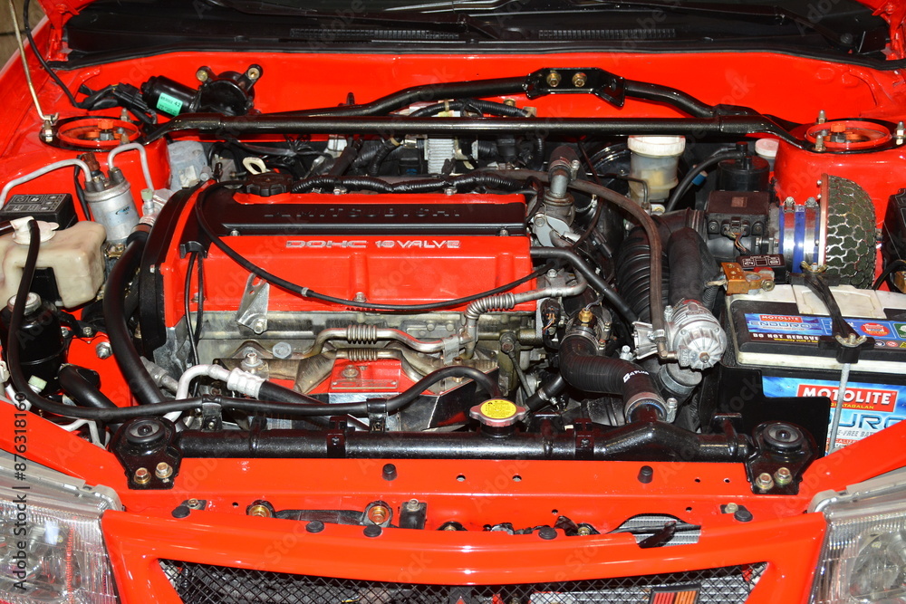 Mitsubishi lancer evolution engine at Neo classic car show in ...