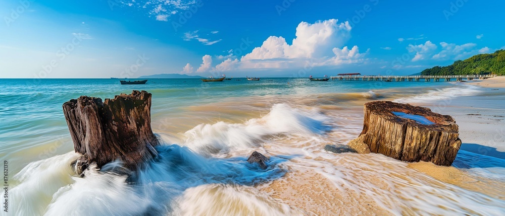 AI generator image of marine ecotourism A famous island with a ...