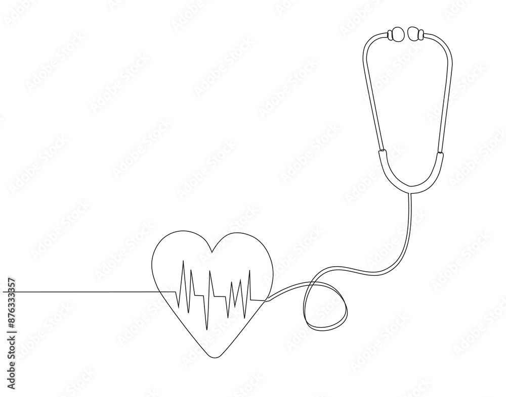 Continuous one line drawing of stethoscope. One line drawing ...