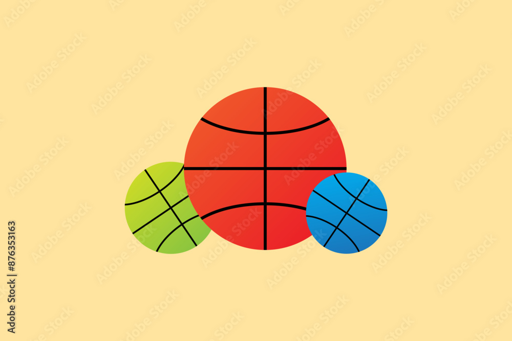 Vector basketball set, flat animation logo vector of basketball in ...
