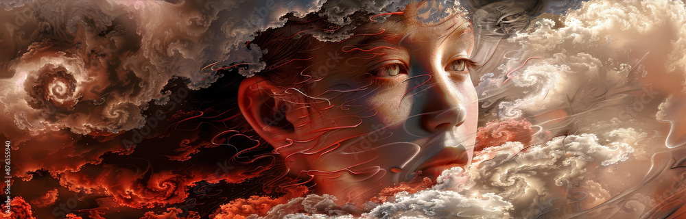 Portrait of a Young Face Dramatically Enveloped in Swirling Storm ...