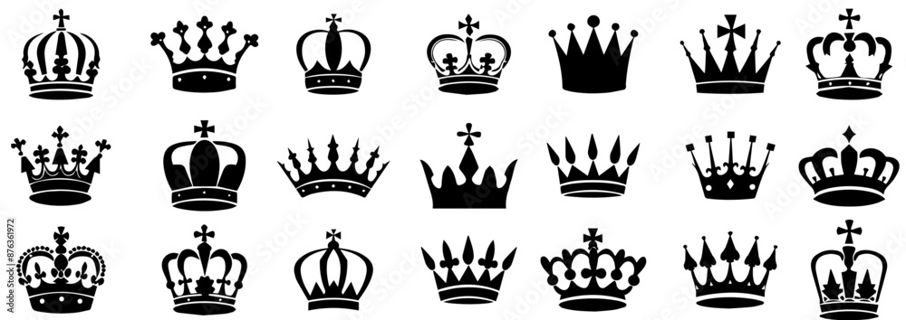Crown icons set. Crown symbol collection. Royalty, Kings, Queens, and ...