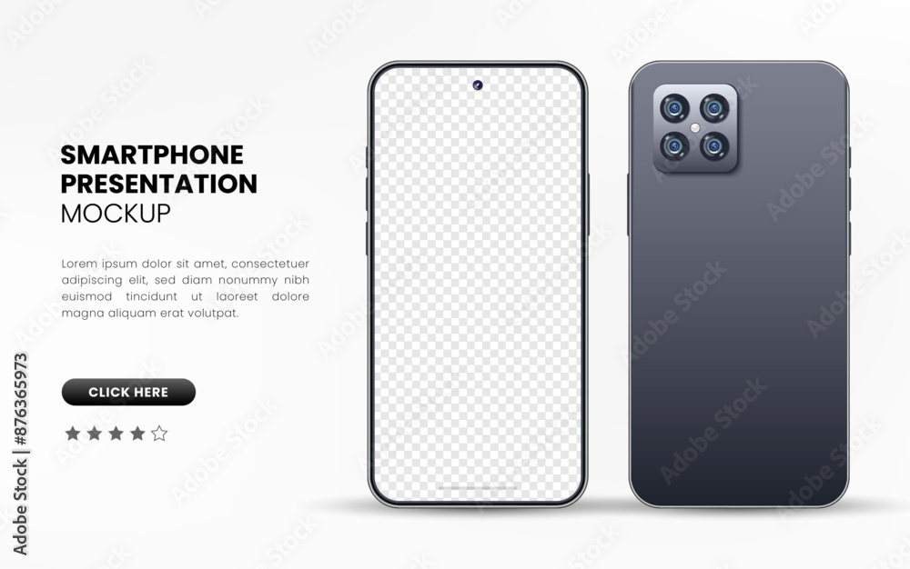 Realistic front back view smartphone mockup. 3D Mobile phone mockup for ...