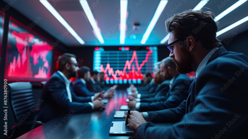 Sleek conference room with a business meeting in progress. A ...