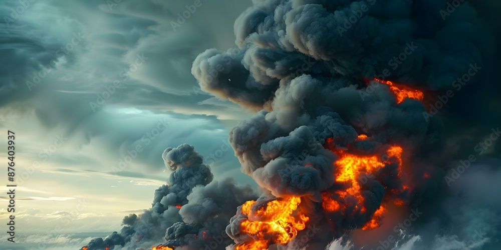 Tanker fire causes thick smoke to billow into the sky. Concept Tanker ...