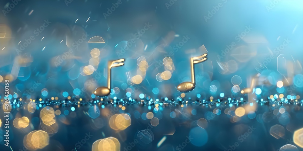 Blue and gold musical notes in abstract setting creating magical ...