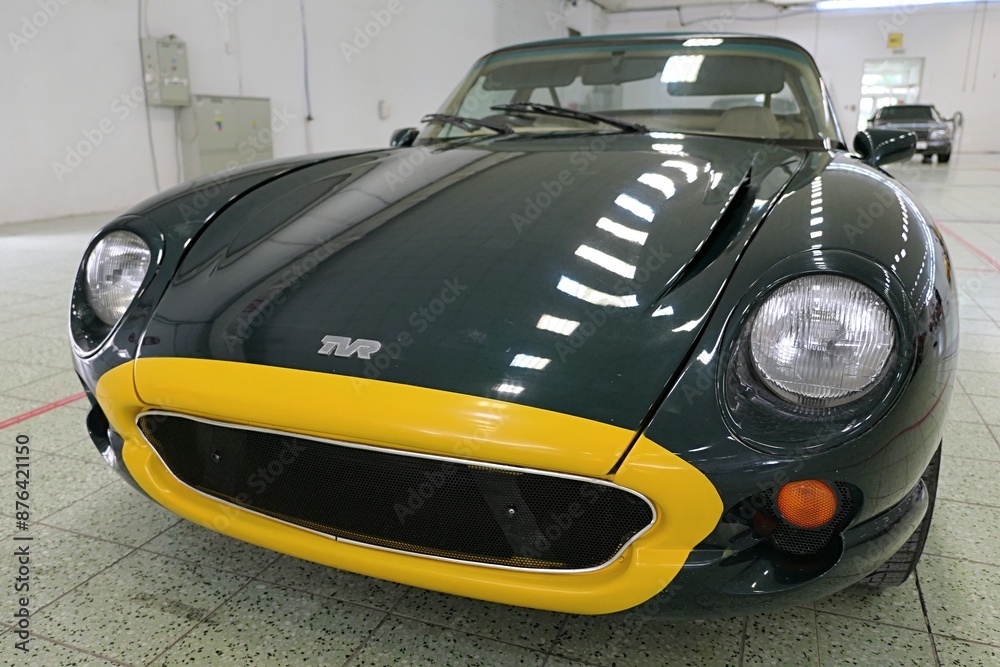 Left front view of two-seater british sports car TVR Chimaera, dark ...