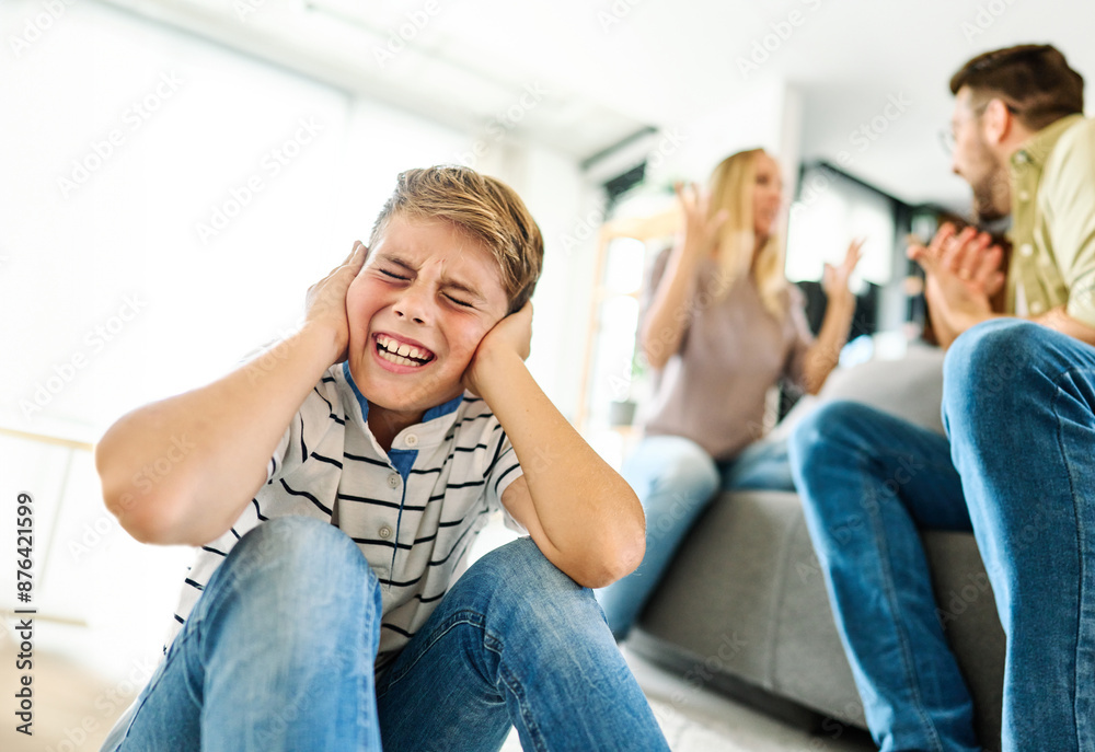 child mother family problem father woman conflict boy arguing adult son ...