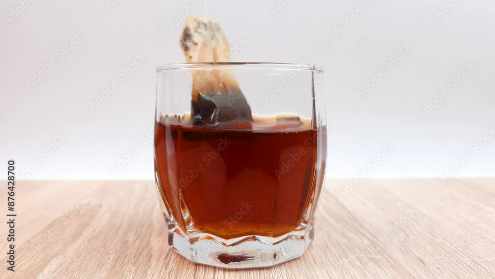 Brewing bagged black tea. Black tea in a bag, tea drinking. Stock Video ...