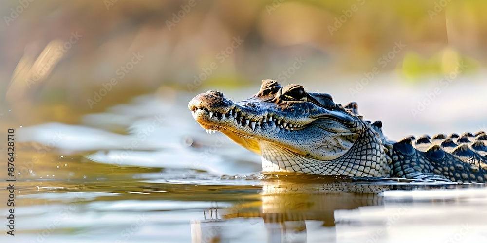 Cuban crocodile jumps from water with open jaws to catch prey. Concept ...
