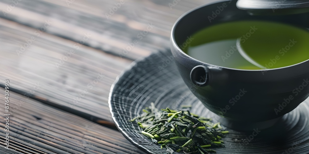 Japanese green tea made from whole leaves steamed rolled and dried ...