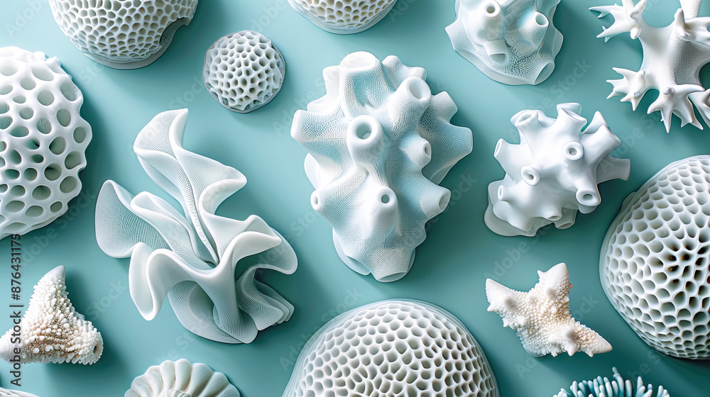 3D Rendered White Coral Reef Structures on Turquoise Background ...