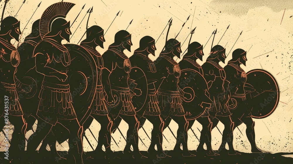 Ancient Greek Warriors in Formation - A group of ancient Greek warriors in formation with their ...