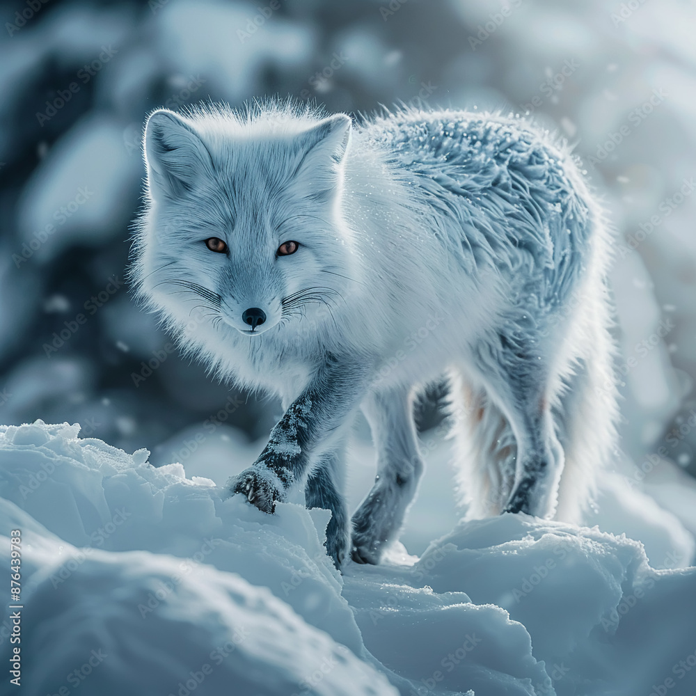 Arctic Fox, fur adapting to snowy landscapes, evading predators with ...