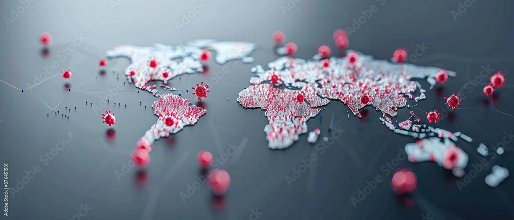 World map with red markers indicating global coronavirus spread ...